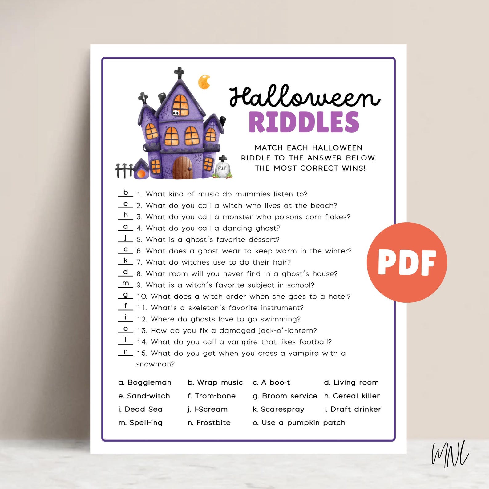 Halloween Riddles for Halloween Party Game Printable Halloween Games ...