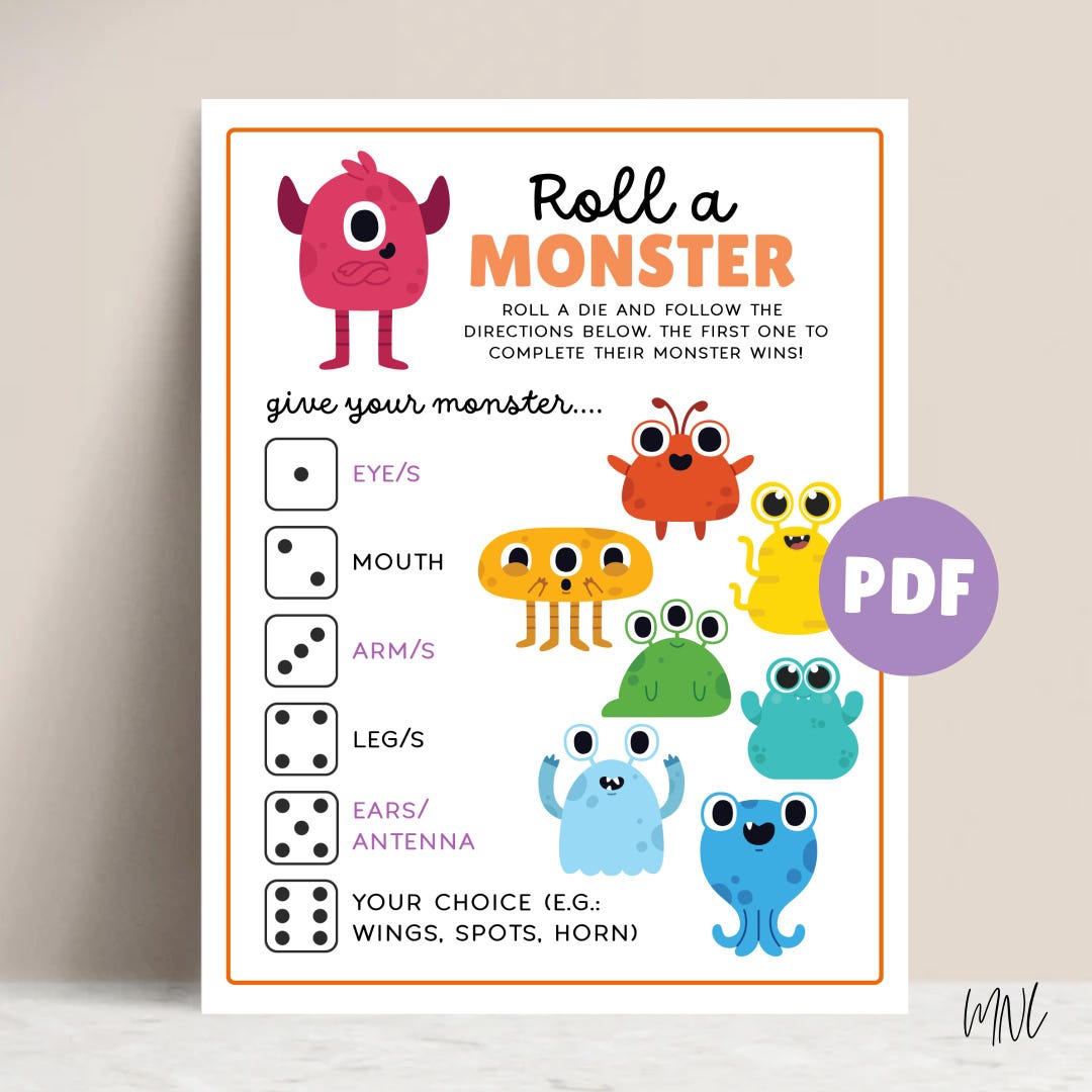 Halloween Dice Game Roll A Monster Game, Monster Dice Game, Halloween ...