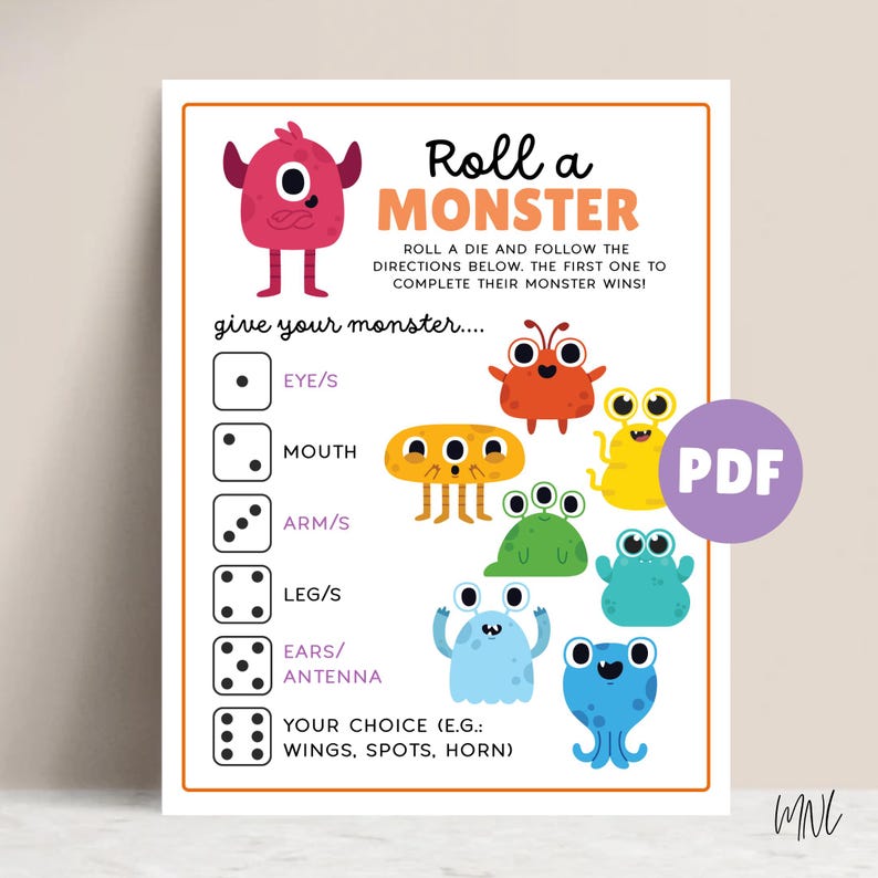 Halloween Dice Game Roll A Monster Game, Monster Dice Game, Halloween ...