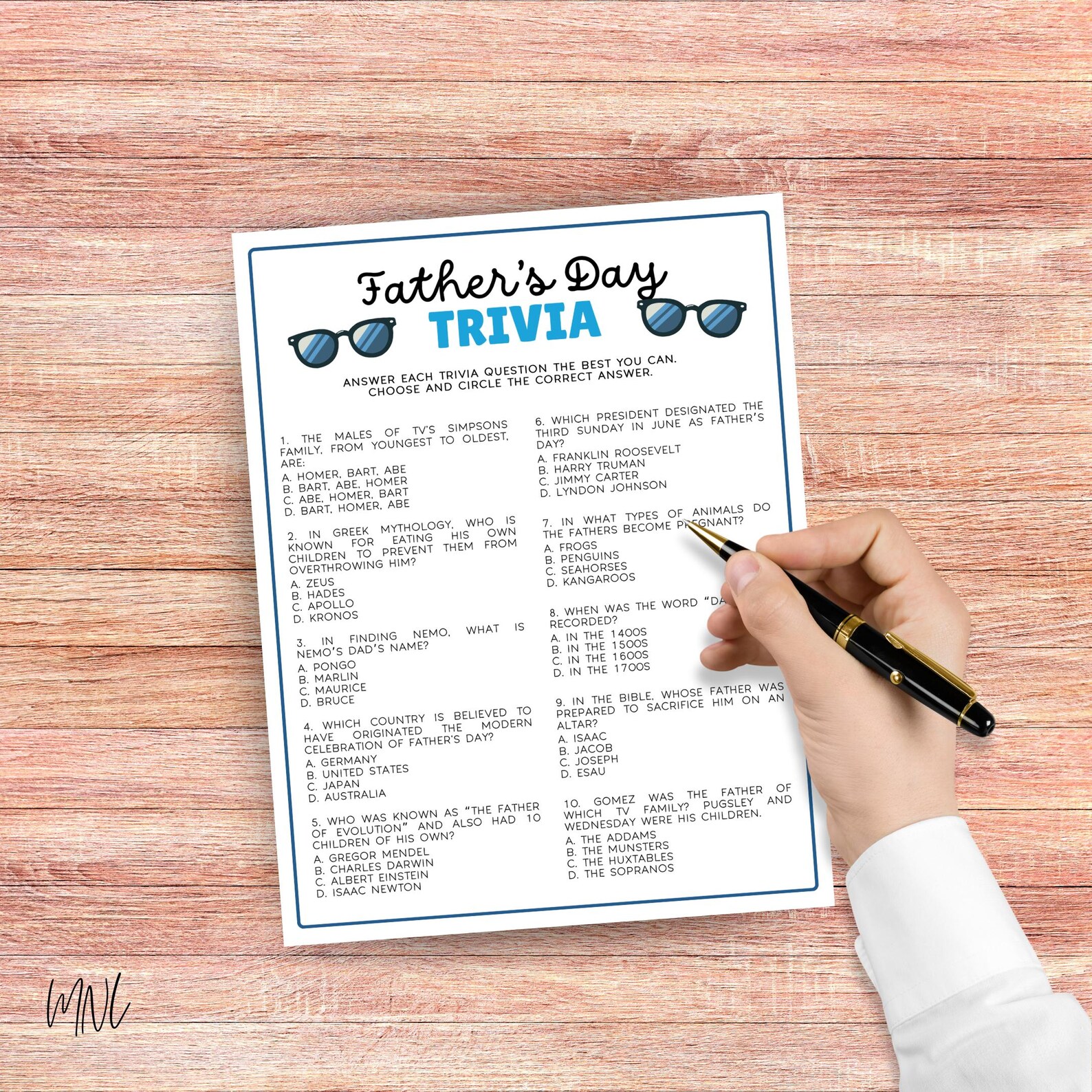 Fathers Day Trivia Game for Father’s Day Party, Printable Father’s Day ...