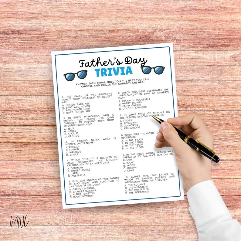 Fathers Day Trivia Game for Father’s Day Party, Printable Father’s Day ...