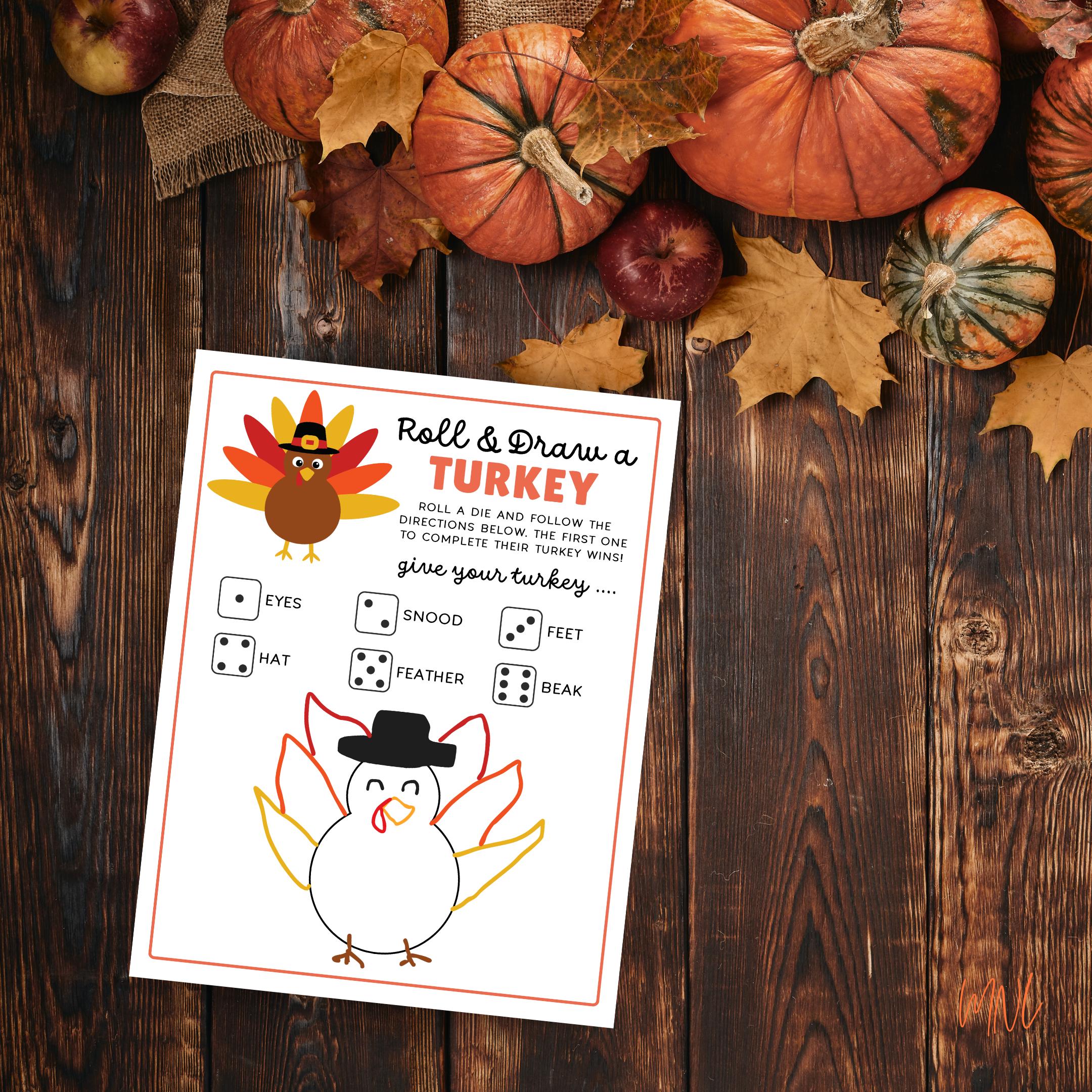 Roll A Turkey Game Thanksgiving Game, Turkey Dice Game Thanksgiving ...