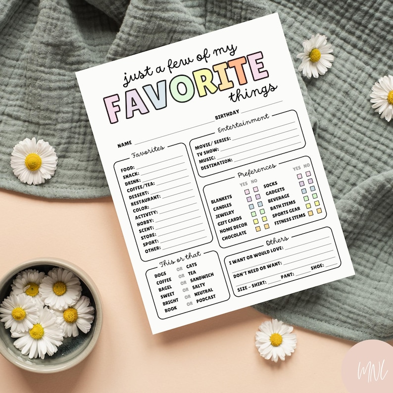 Favorites Survey for Coworker Questions Staff Appreciation All About Me ...