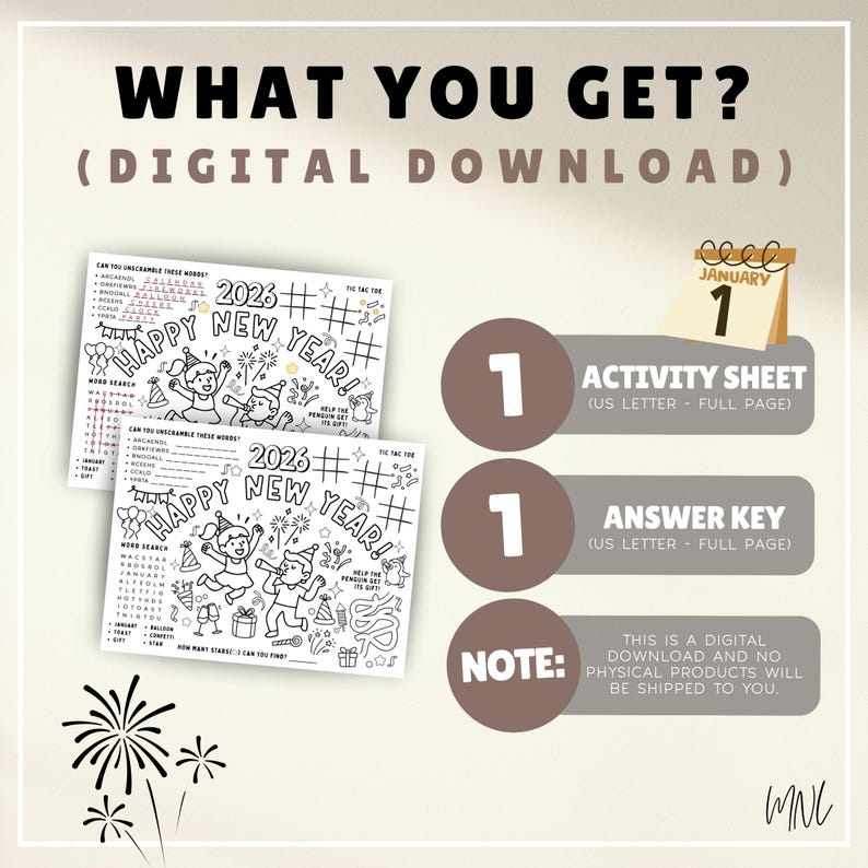 Happy New Year Coloring Placemat, Printable New Year Kids Activity for ...
