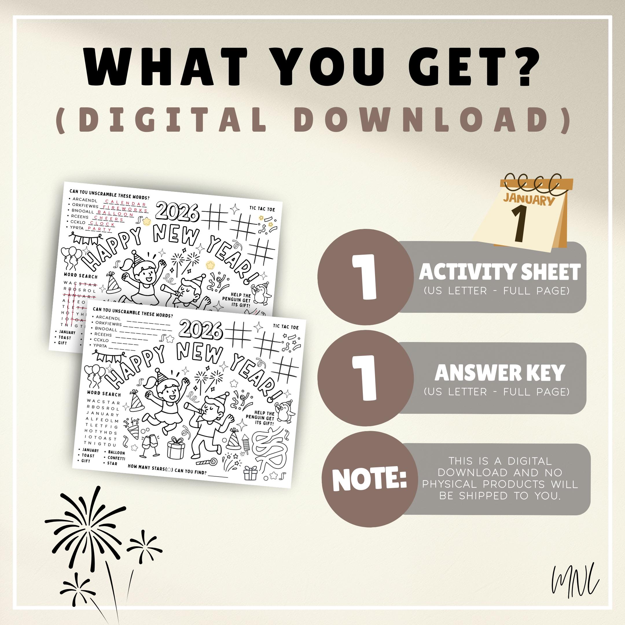 Happy New Year Coloring Placemat, Printable New Year Kids Activity for ...