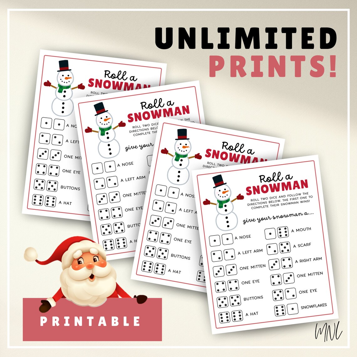 Roll a Snowman Game for Christmas Party Game, Christmas Activity for ...