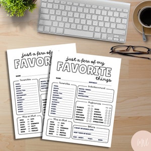 Favorites Survey for Coworker Questions Staff Appreciation All About Me ...