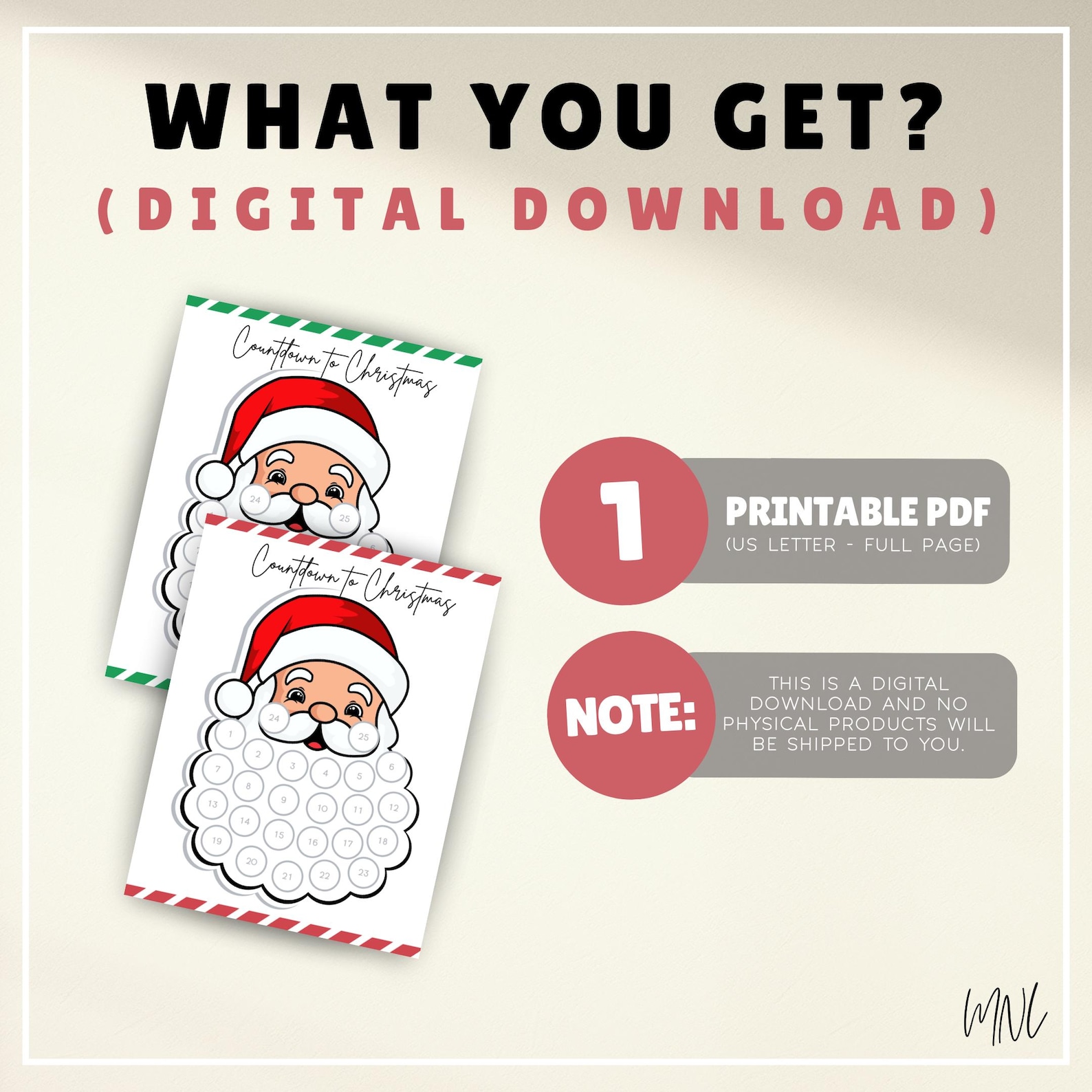 Santa Christmas Countdown Calendar Printable Advent Calendar Countdown ...