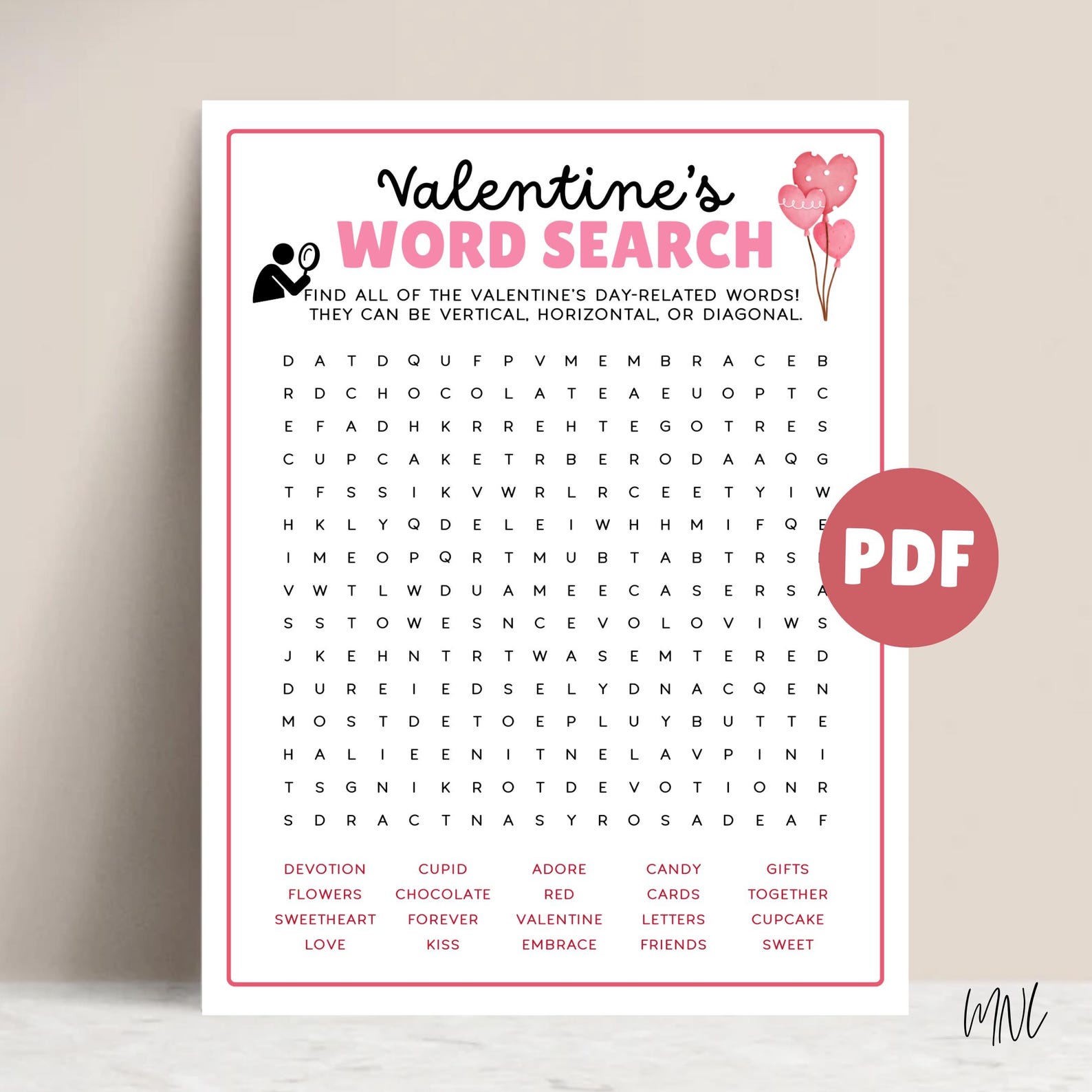 Valentines Day Word Search Game, Valentines Party Game Printable ...