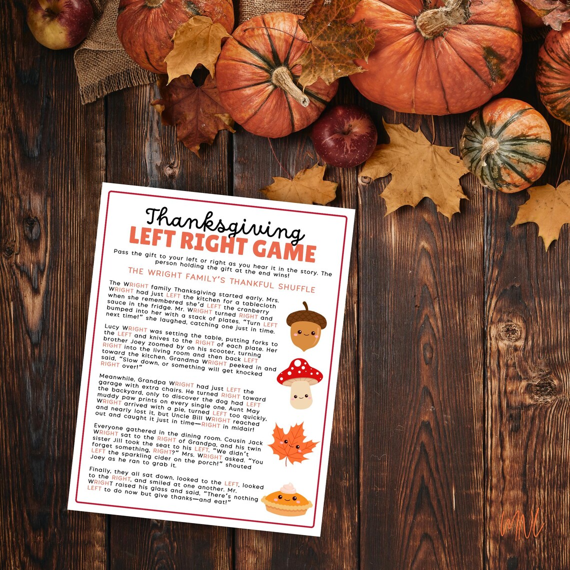 Left Right Game, Left Right Story Thanksgiving Game, Pass the Gift Game ...