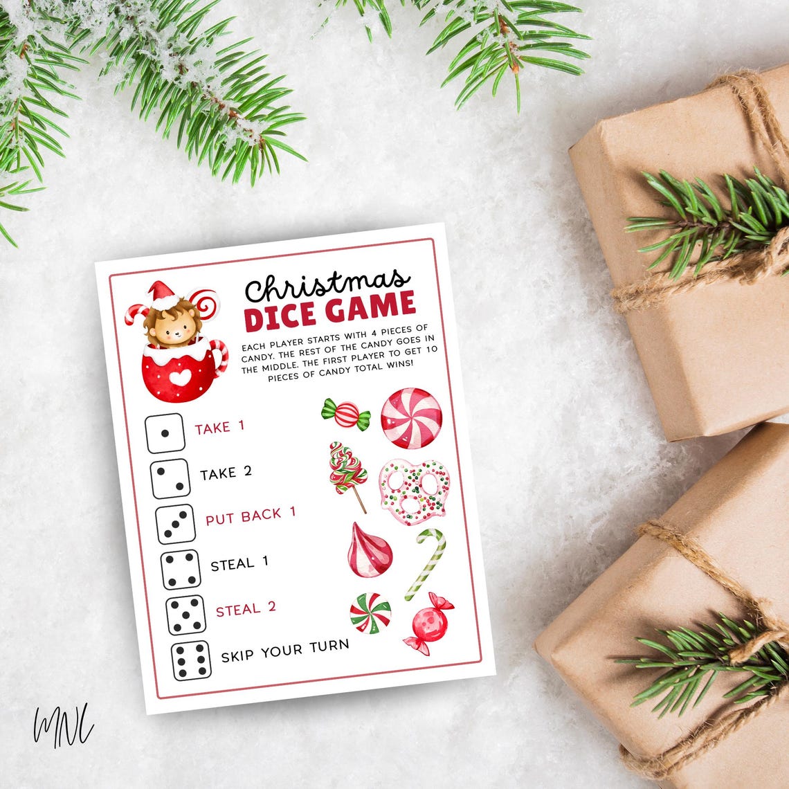 Christmas Candy Dice Game for Christmas Party Game Printable Christmas ...