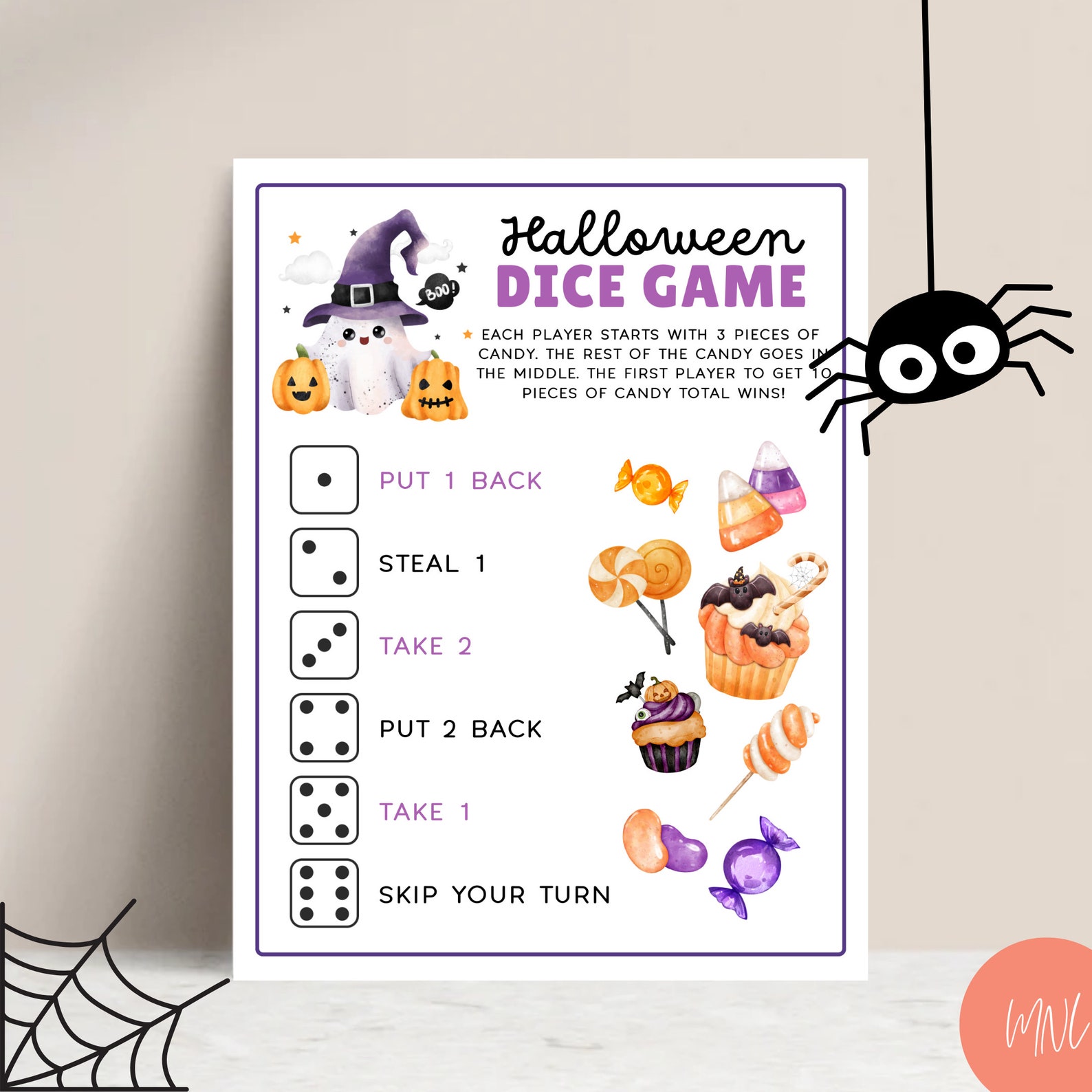 Halloween Candy Dice Game for Halloween Party Game Printable Halloween ...