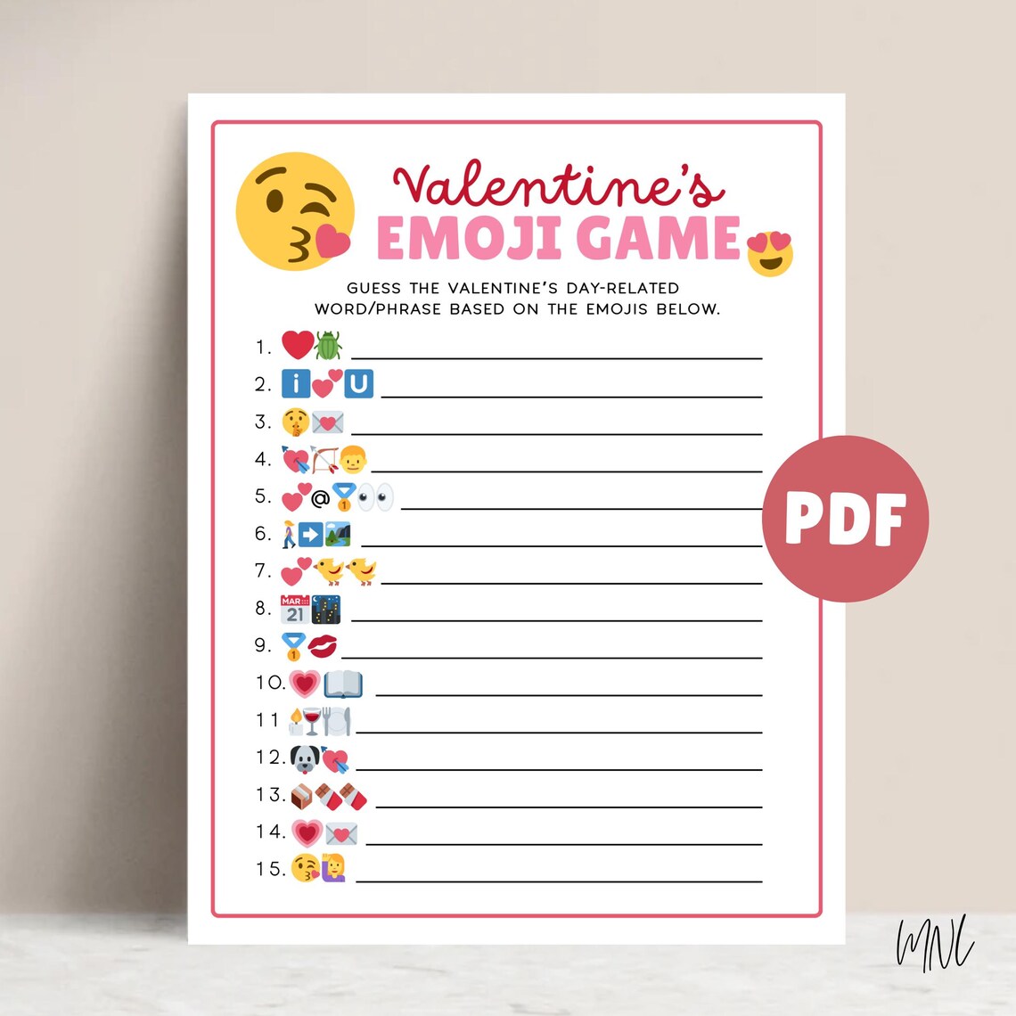 Valentine Emoji Game for Valentine Party Game Emoji Pictionary ...