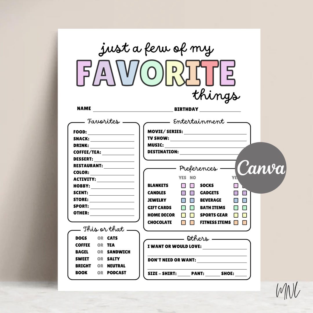Favorites Survey for Coworker Questions Staff Appreciation All About Me ...