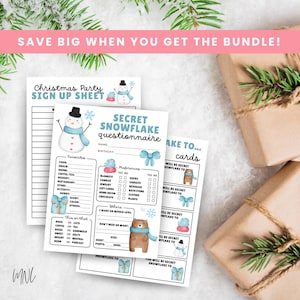 Secret Snowflake Questionnaire for Christmas Party Work Gift Exchange ...