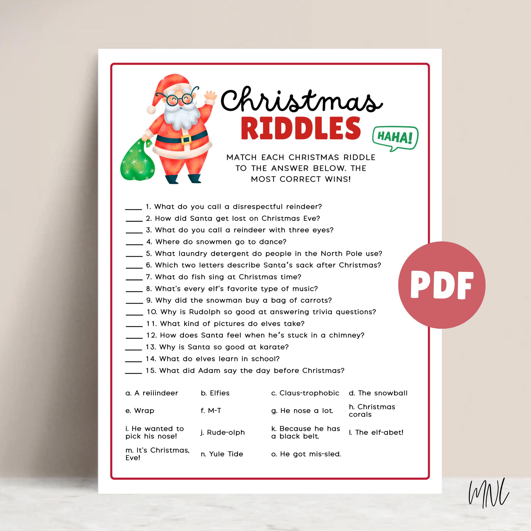 Christmas Riddles for Christmas Party Game Printable Christmas Games ...