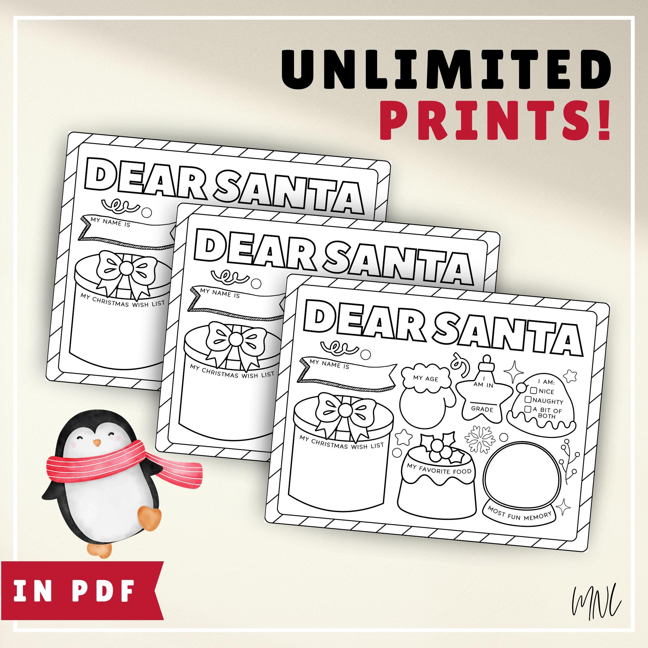 Letter to Santa Coloring Page Printable Christmas Wish List, Kids ...