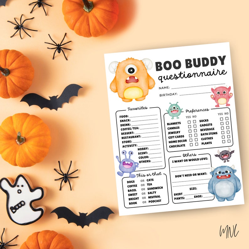 Halloween Boo Buddy Questionnaire: Coworker Survey for Gift Exchange ...