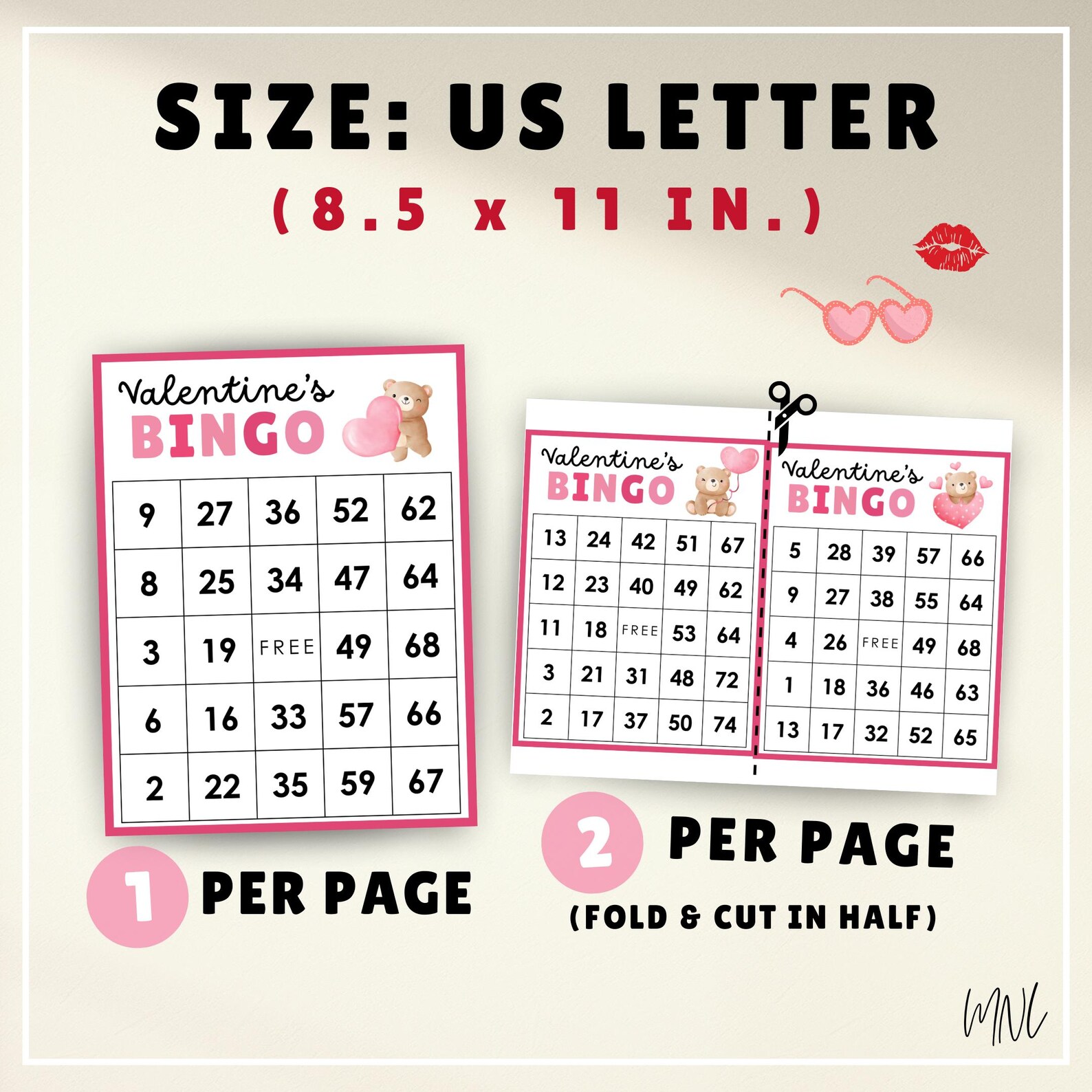 Valentine Bingo Game for Kids and Adults Valentines Bingo Cards ...