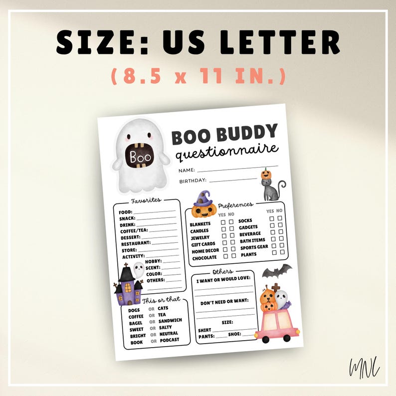 Boo Buddy Questionnaire for Halloween Coworker Questions Staff ...