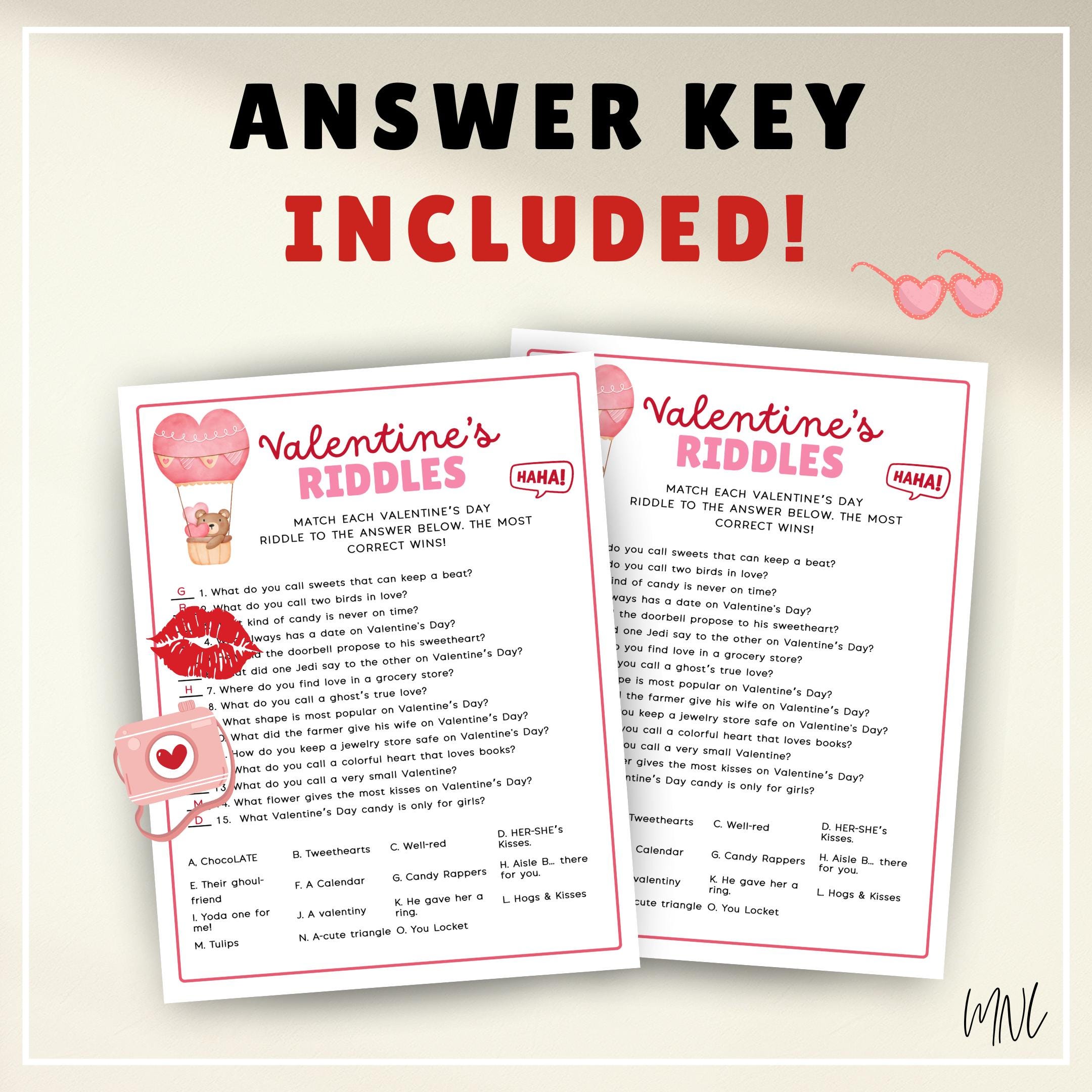 Valentines Riddles for Valentines Day Party Game Printable Valentines ...