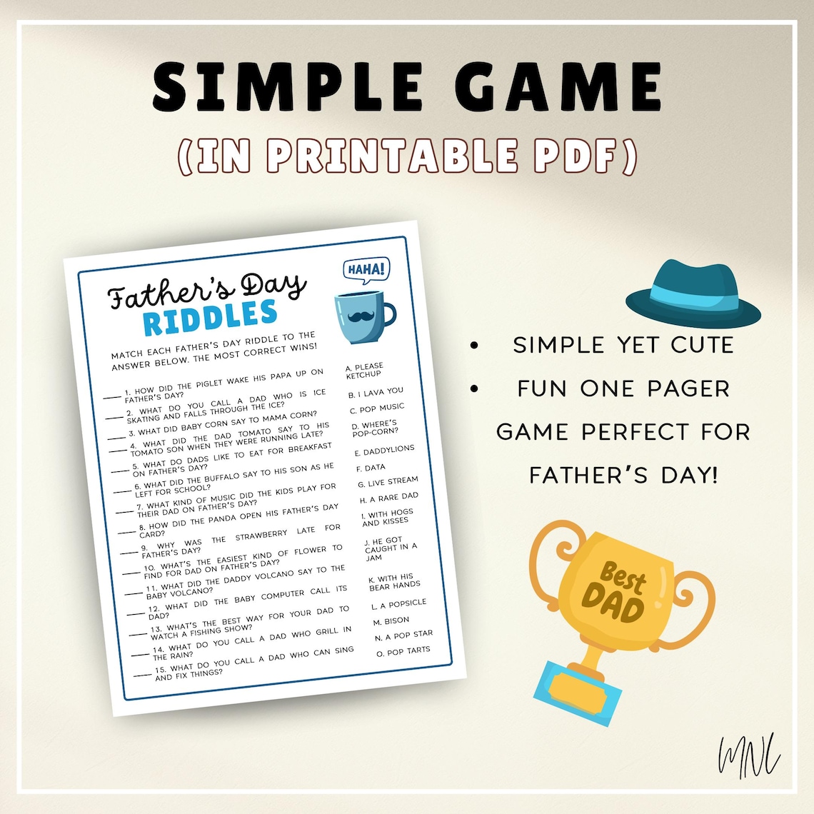 Fathers Day Riddles Game for Funny Father’s Day Party, Printable Father ...