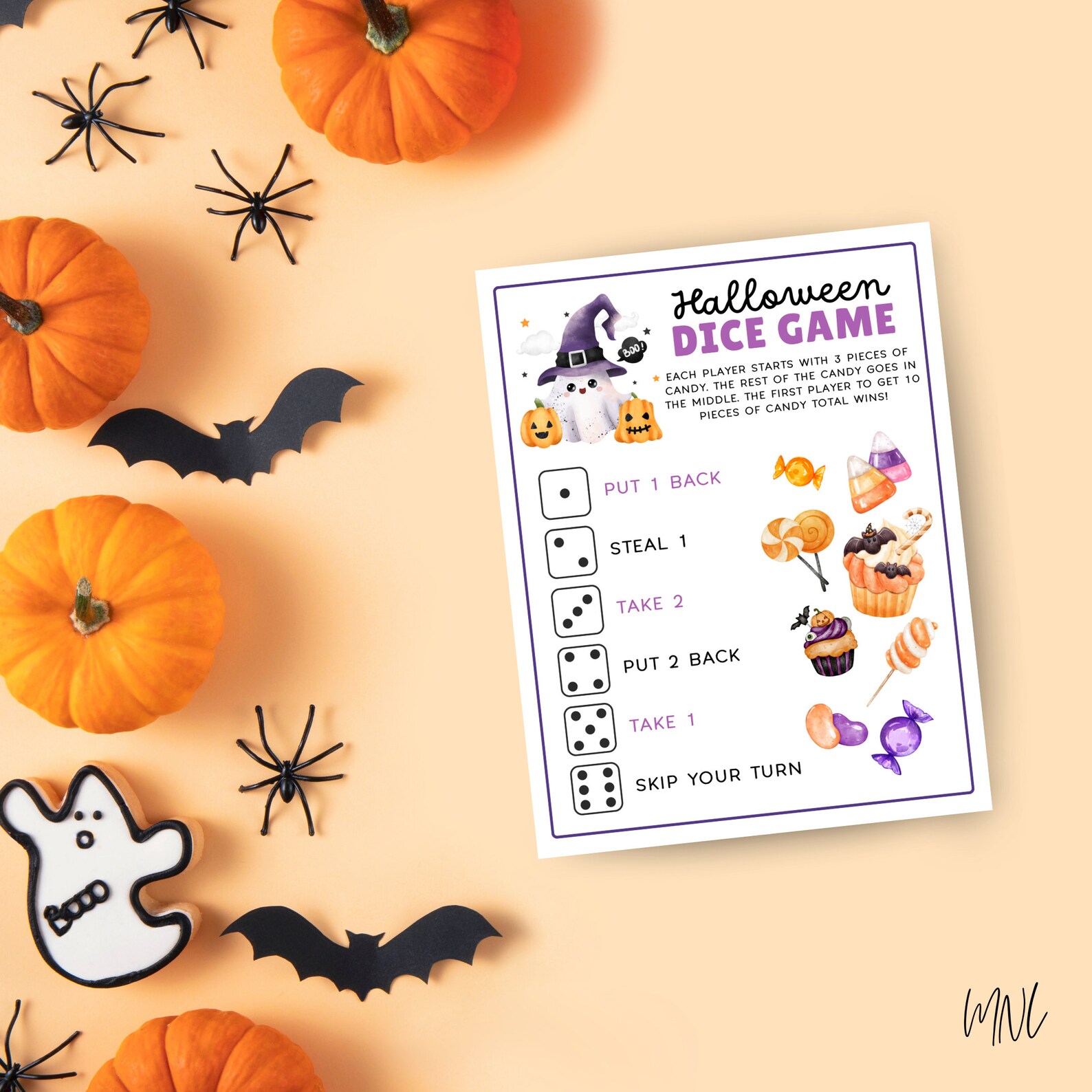 Halloween Candy Dice Game for Halloween Party Game Printable Halloween ...