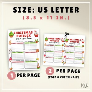 Christmas Potluck Sign up Sheet for Christmas Party, Printable ...