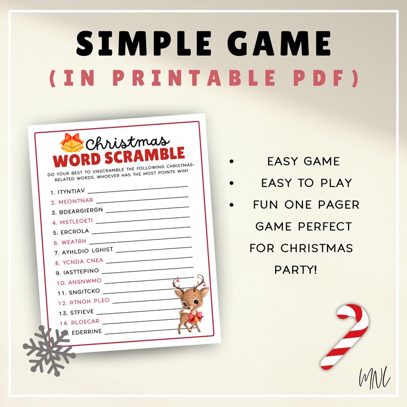 Christmas Word Scramble Game for Christmas Party Game Printable ...