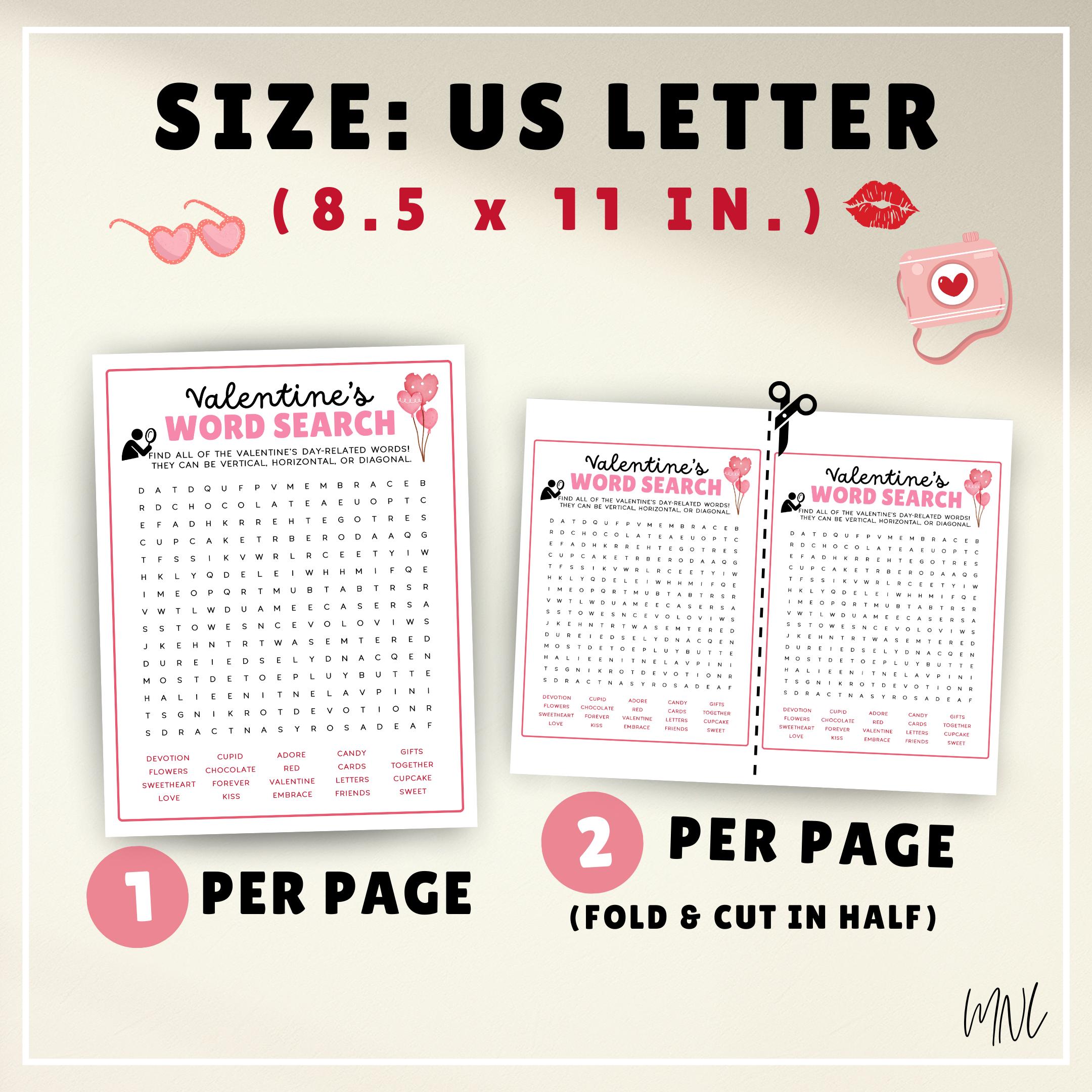 Valentines Day Word Search Game, Valentines Party Game Printable ...