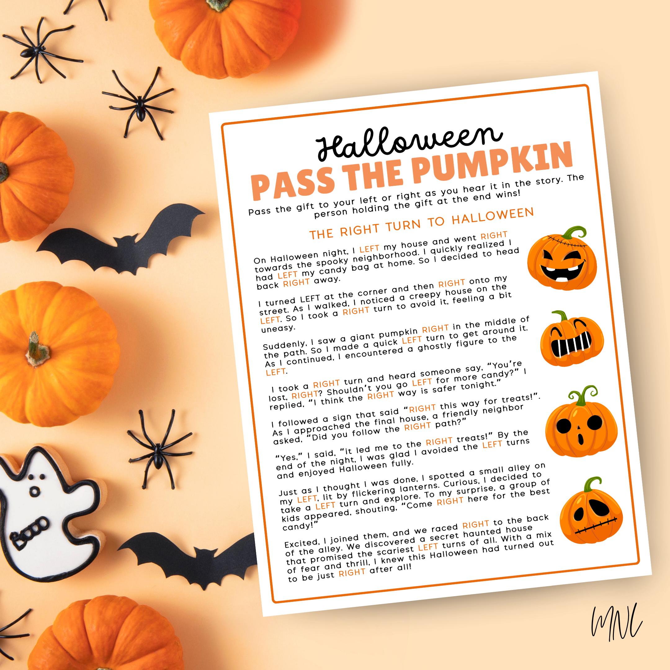 Pass the Pumpkin Halloween Party Game, Left Right Game for Halloween ...