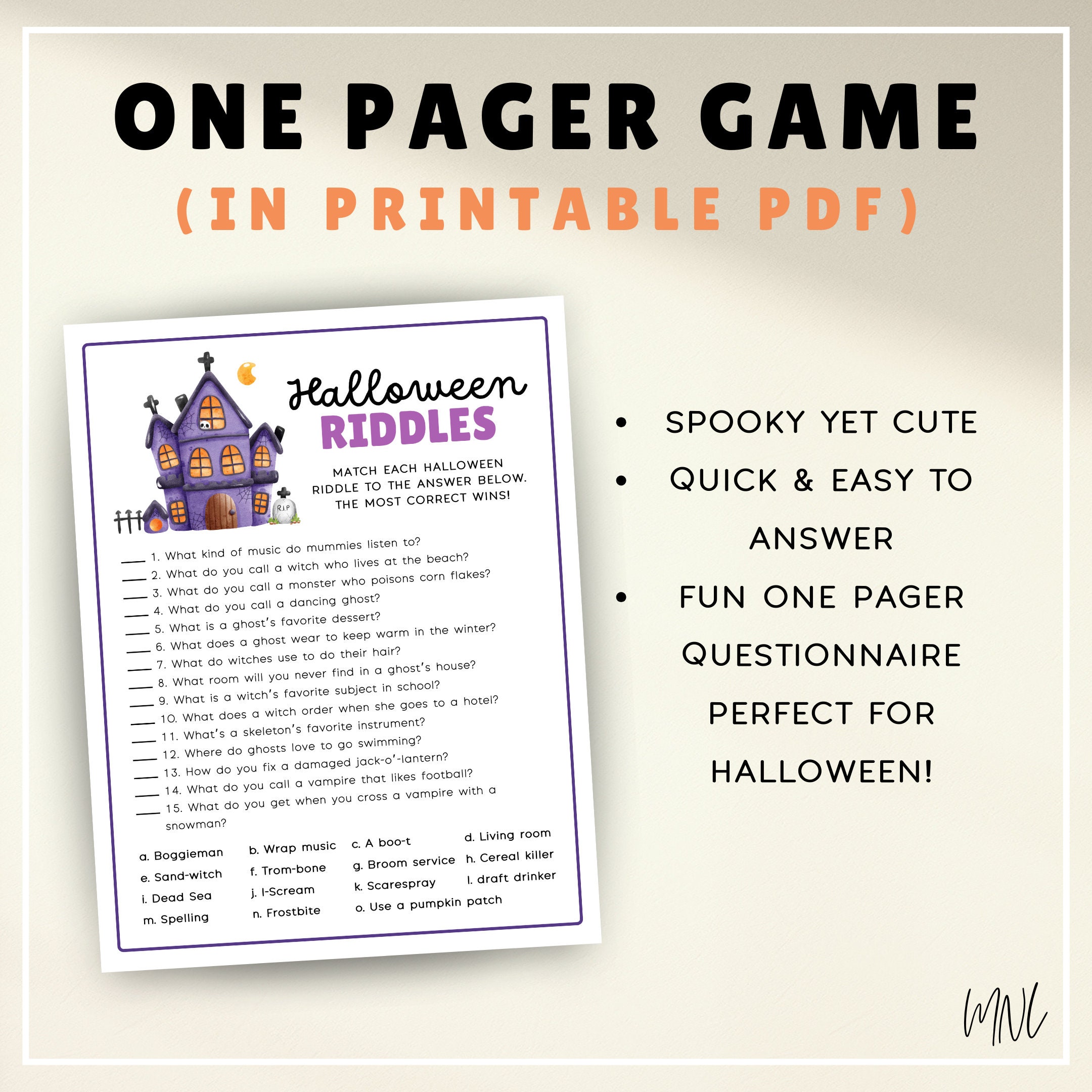 Halloween Riddles for Halloween Party Game Printable Halloween Games ...