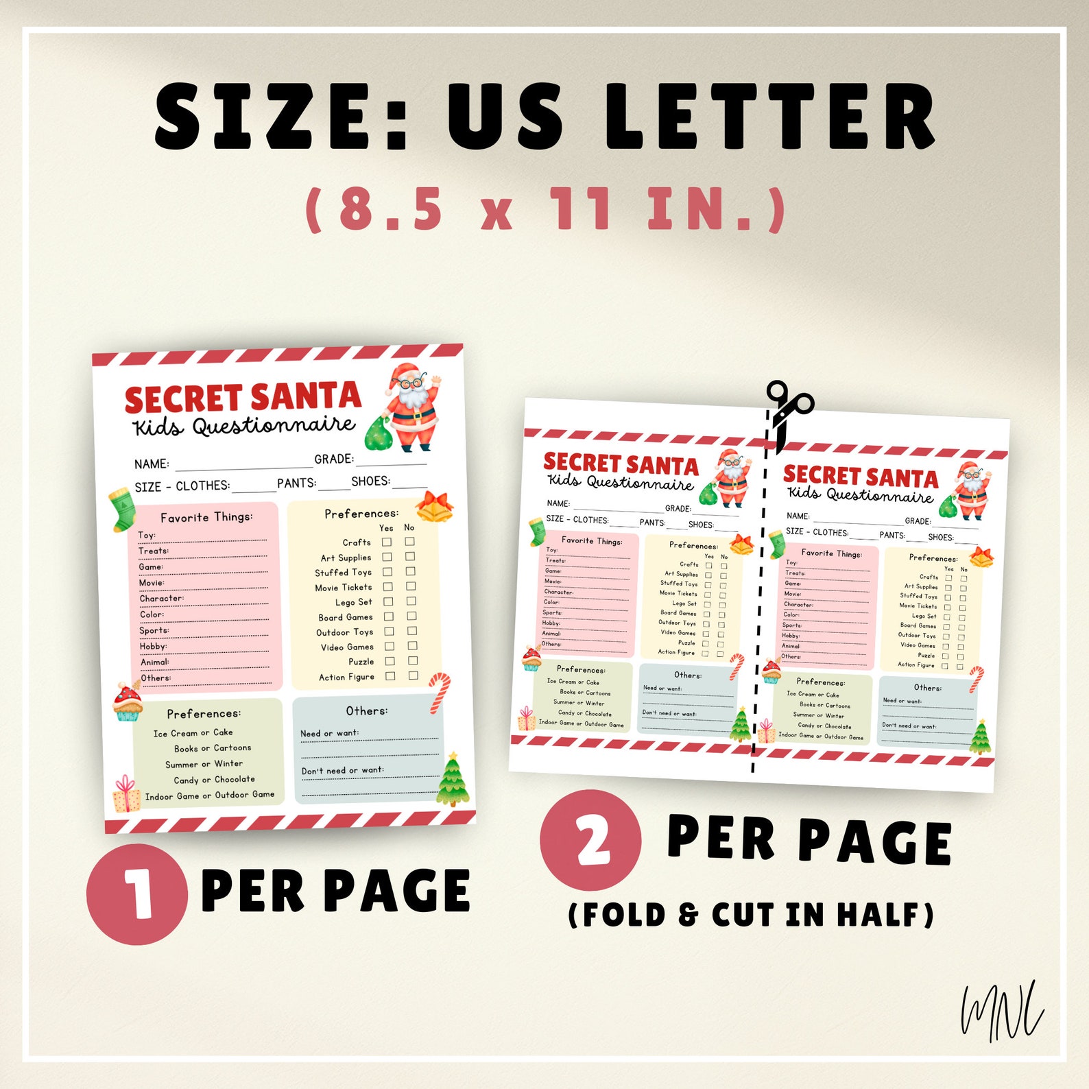 Secret Santa Questionnaire for Kids Christmas Party Gift Exchange Gift ...