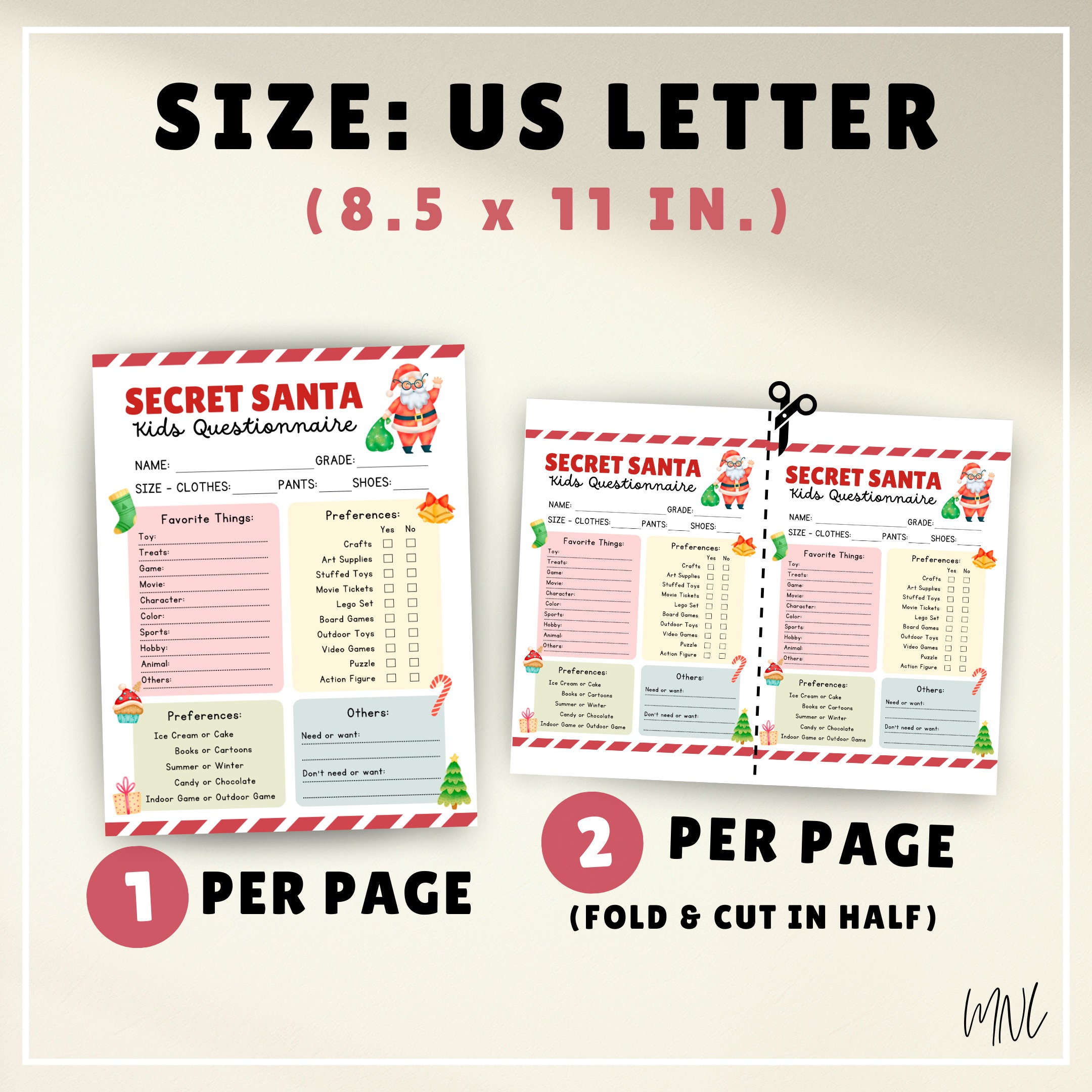 Secret Santa Questionnaire for Kids Christmas Party Gift Exchange Gift ...