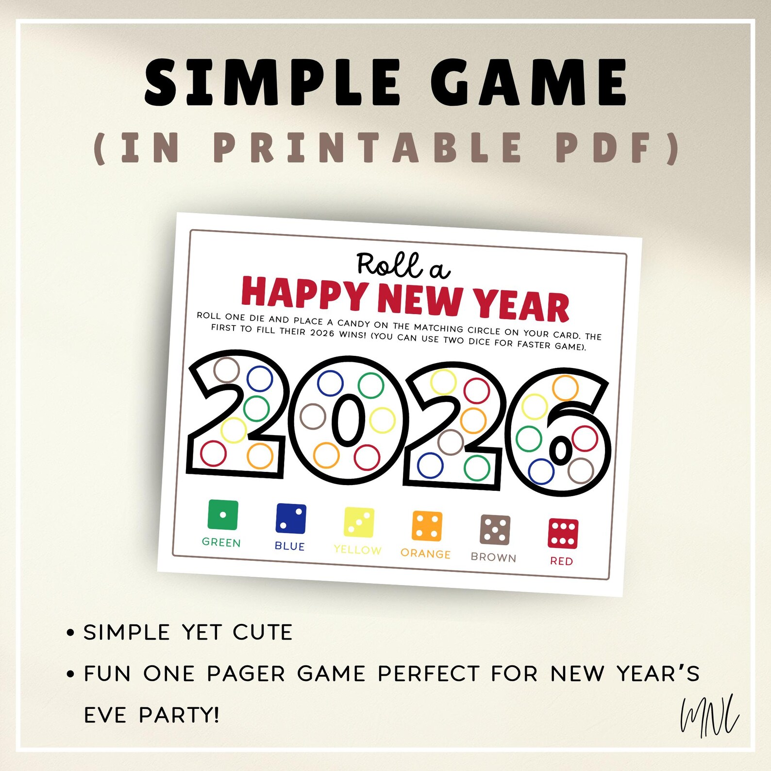 New Years Eve Game Candy Dice Game for Kids Printable Dice Game, NYE ...
