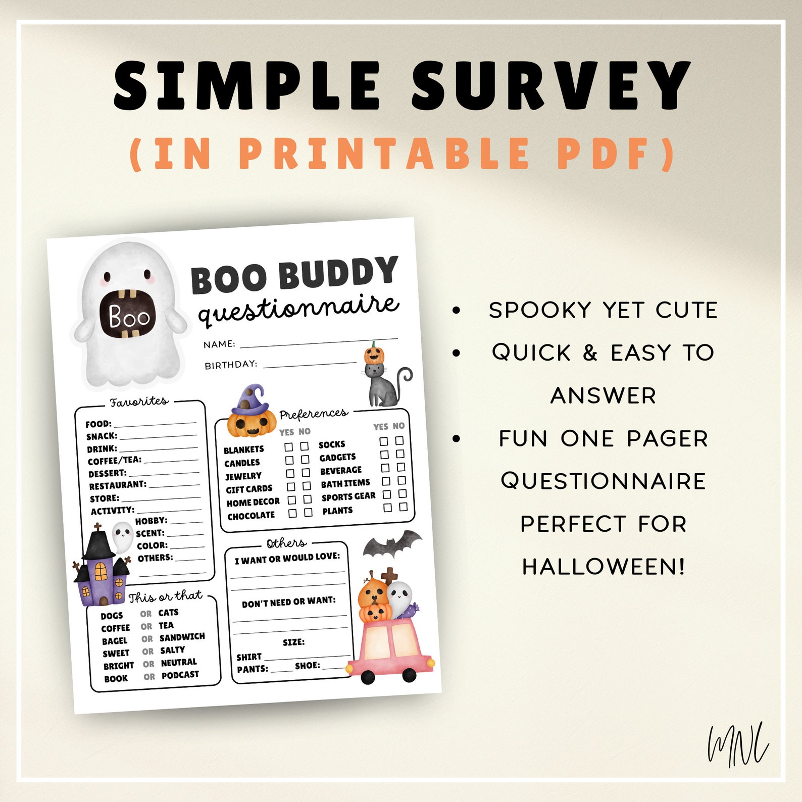 Boo Buddy Questionnaire for Halloween Coworker Questions Staff ...