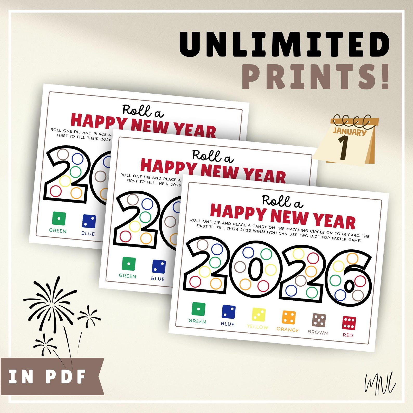 New Years Eve Game Candy Dice Game for Kids Printable Dice Game, NYE ...