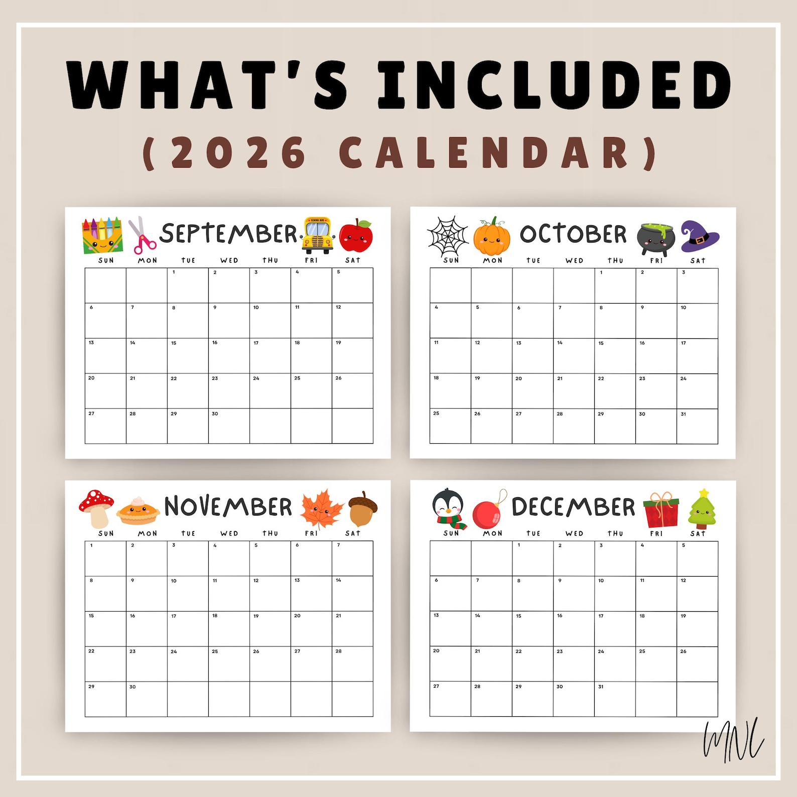 Printable Calendar 2026 for Kids Calendar 2026 Calendar Cute Calendar ...