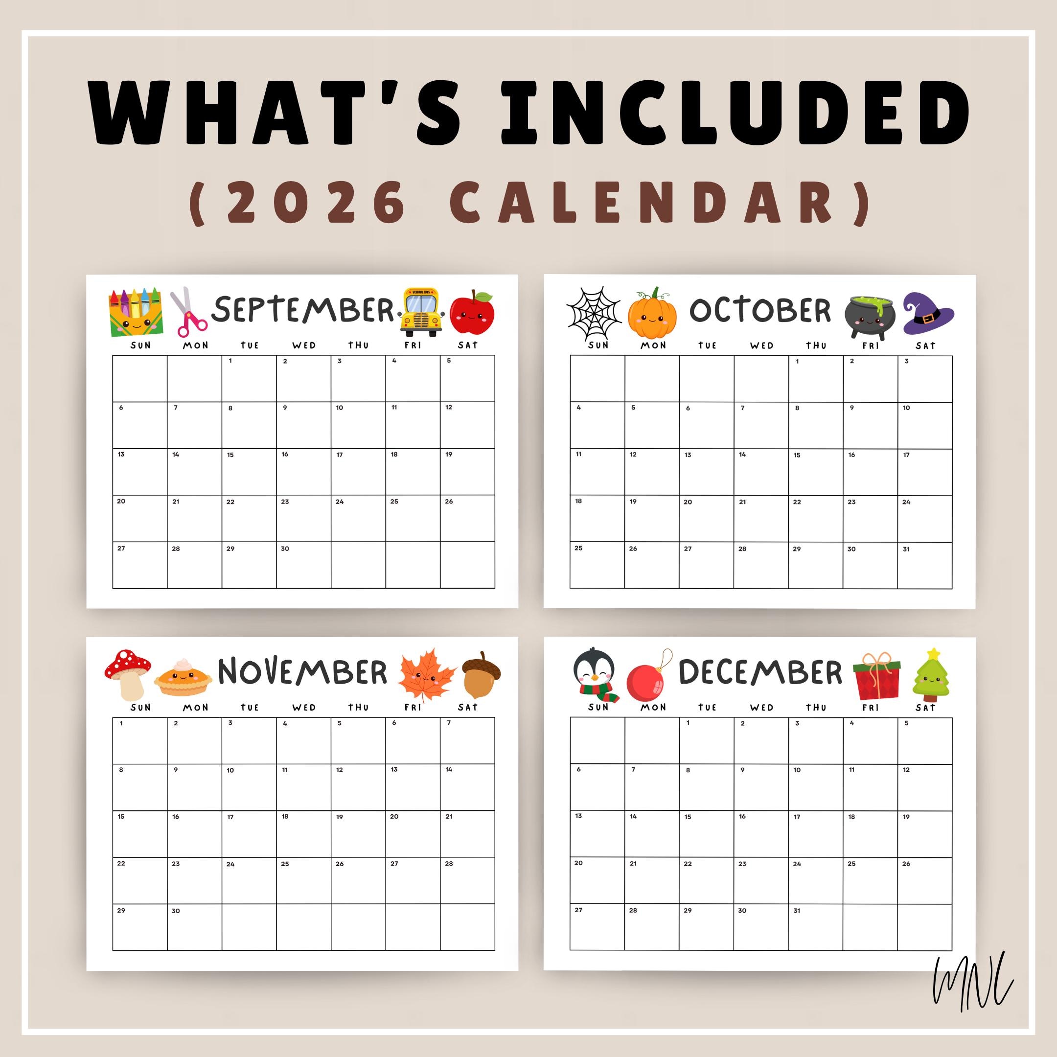 Printable Calendar 2026 for Kids Calendar 2026 Calendar Cute Calendar ...