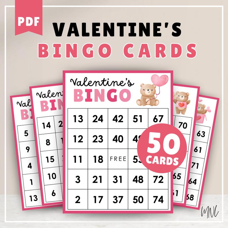 Valentine Bingo Game for Kids and Adults Valentines Bingo Cards ...