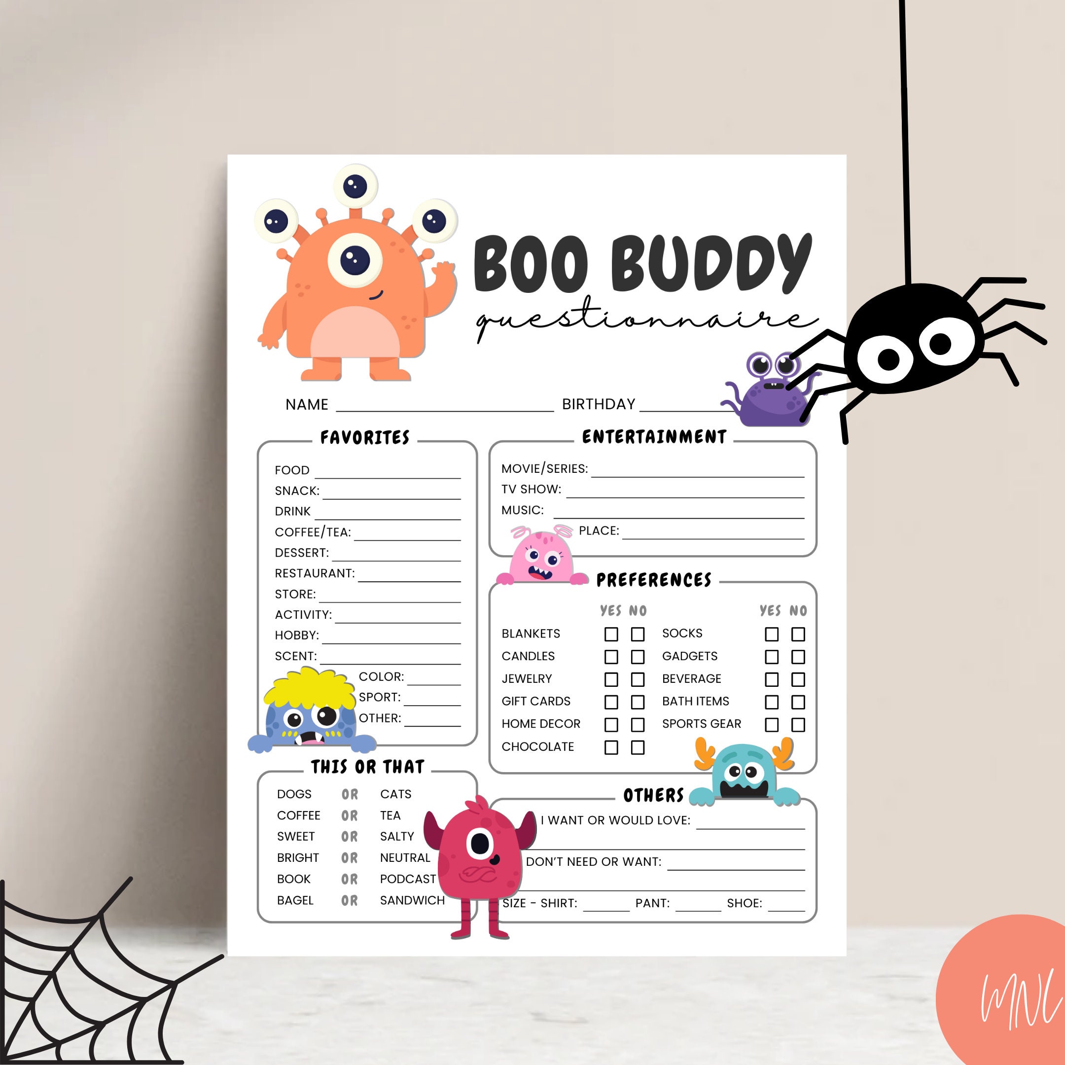 Boo Buddy Questionnaire for Halloween Coworker Questions Staff ...