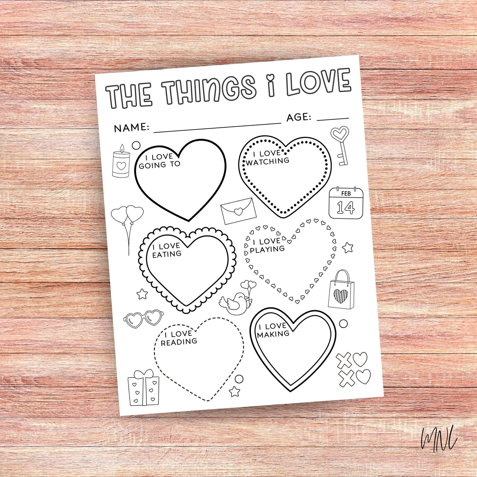 Valentine’s Day Kids Activity Coloring Page – Things I Love, Valentines ...
