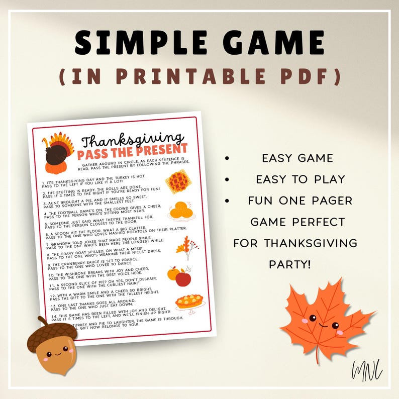 Pass the Present Thanksgiving Game, Pass the Gift Game for Thanksgiving ...