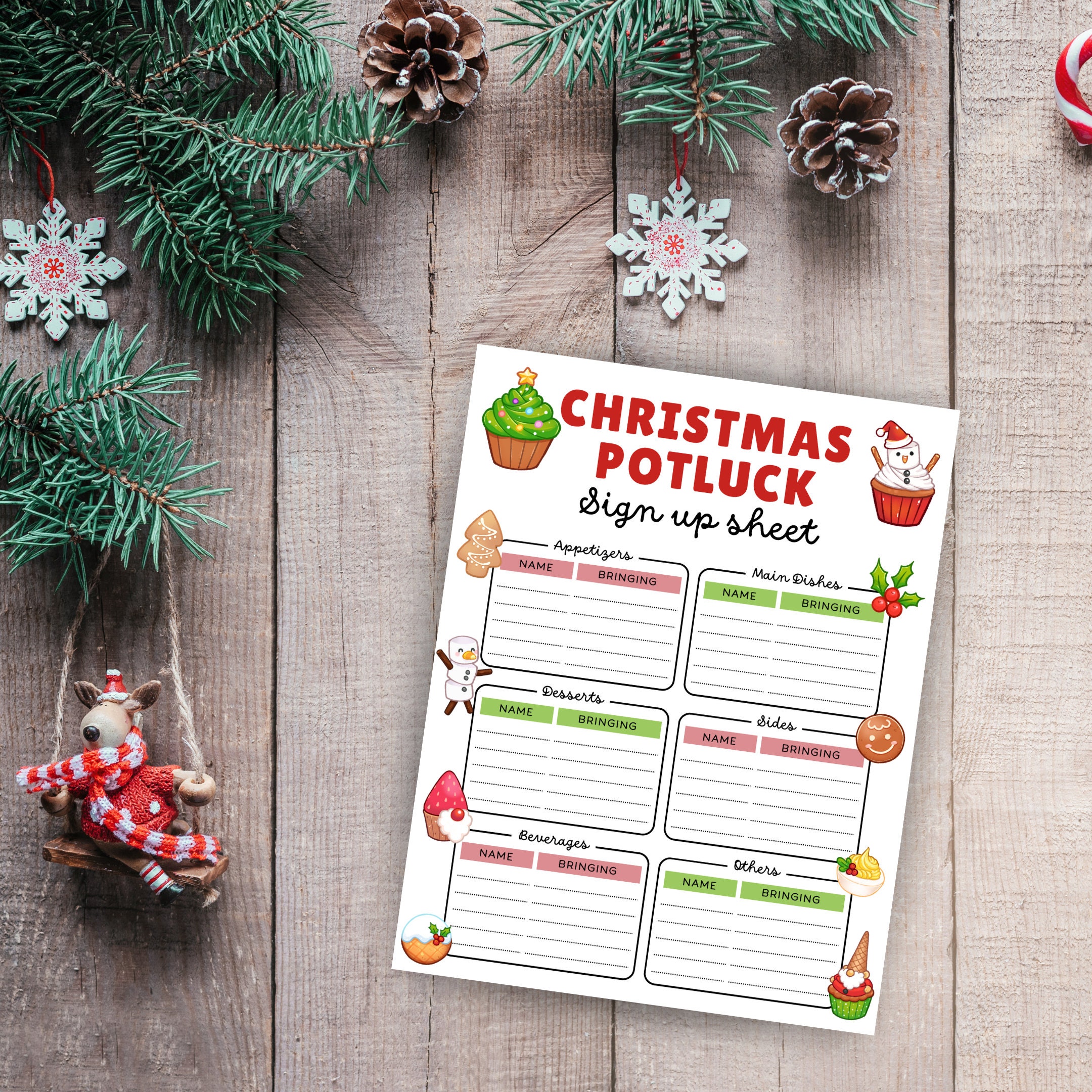Christmas Potluck Sign up Sheet for Christmas Party, Printable ...
