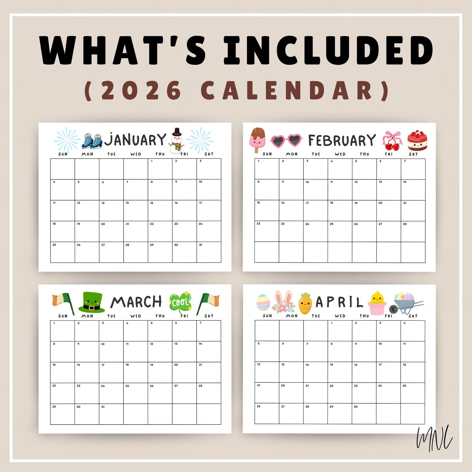 Printable Calendar 2026 for Kids Calendar 2026 Calendar Cute Calendar ...