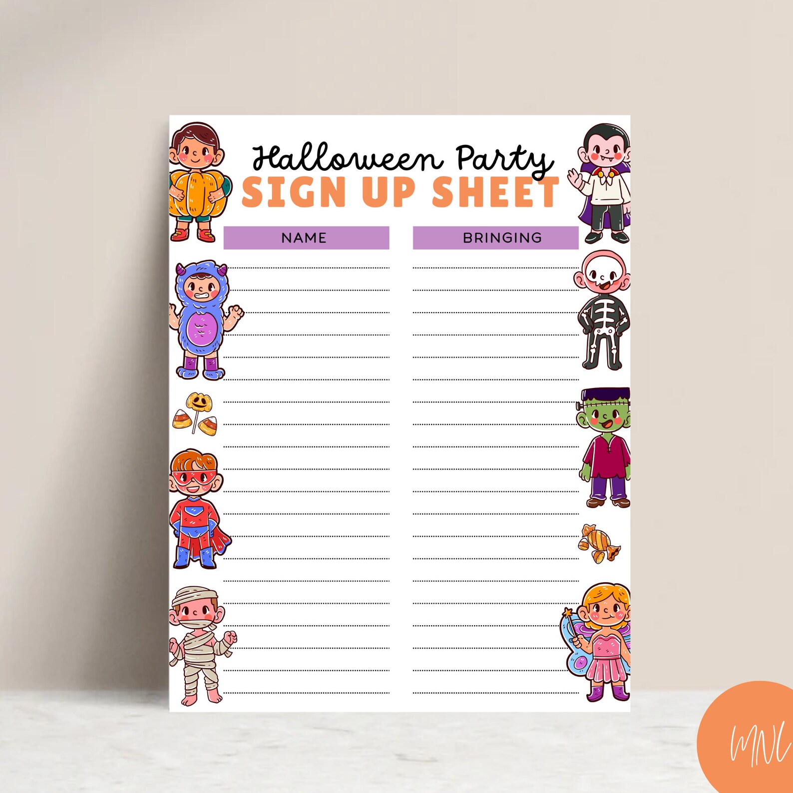 Halloween Potluck Sign up Sheet for Halloween Party, Printable ...
