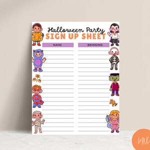 Halloween Potluck Sign up Sheet for Halloween Party, Printable ...