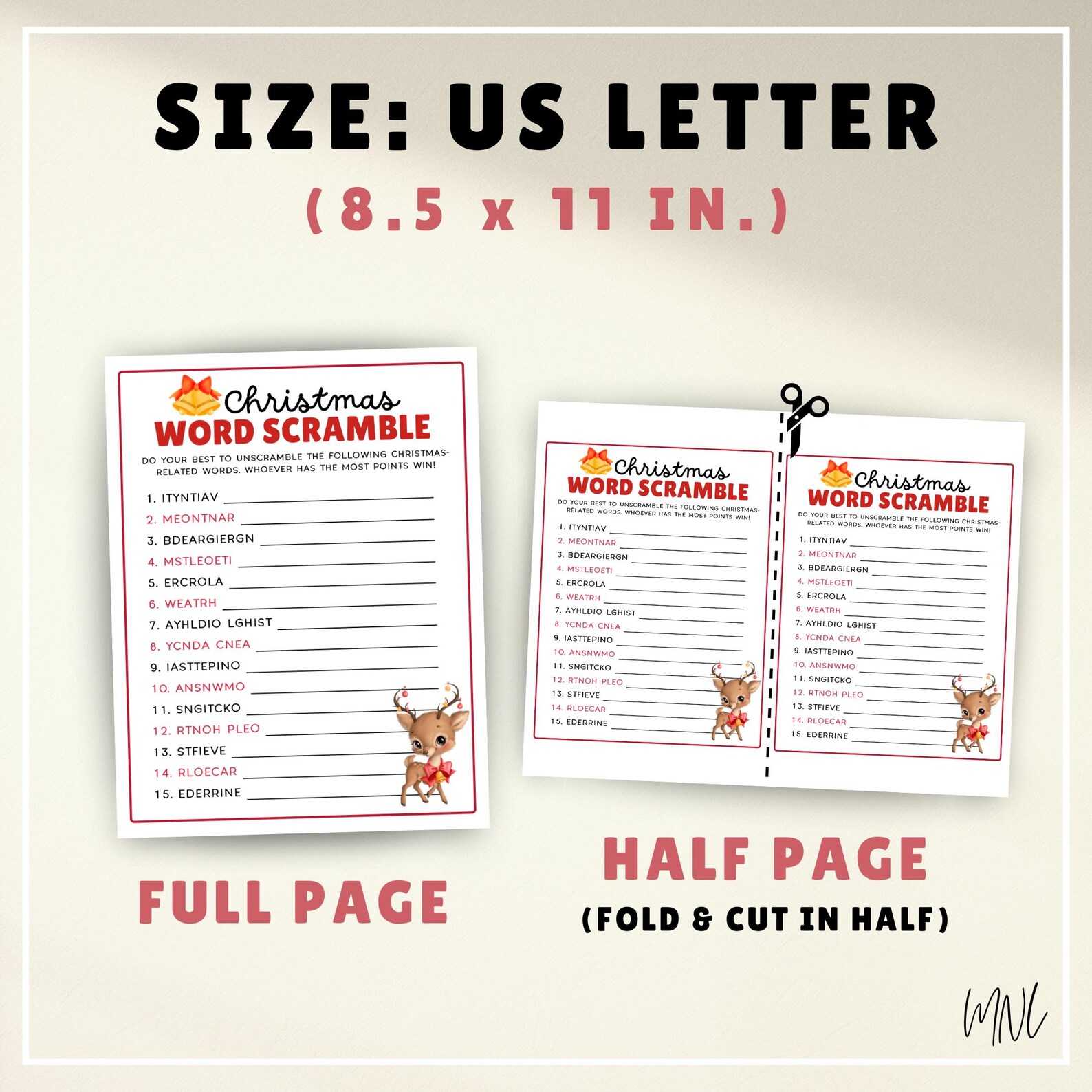 Christmas Word Scramble Game for Christmas Party Game Printable ...