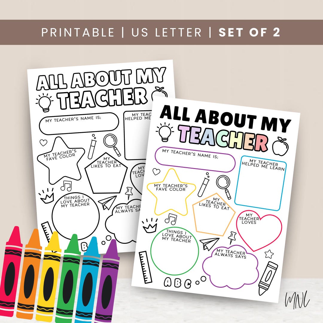 All About My Teacher Printable for Teacher Appreciation Week, Teacher ...