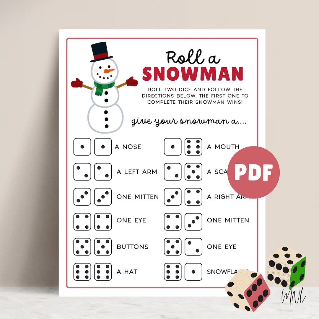 Roll a Snowman Game for Christmas Party Game, Christmas Activity for ...